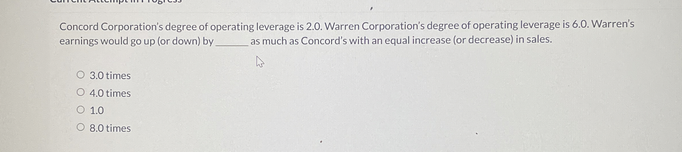 Solved Concord Corporation's degree of operating leverage is | Chegg.com