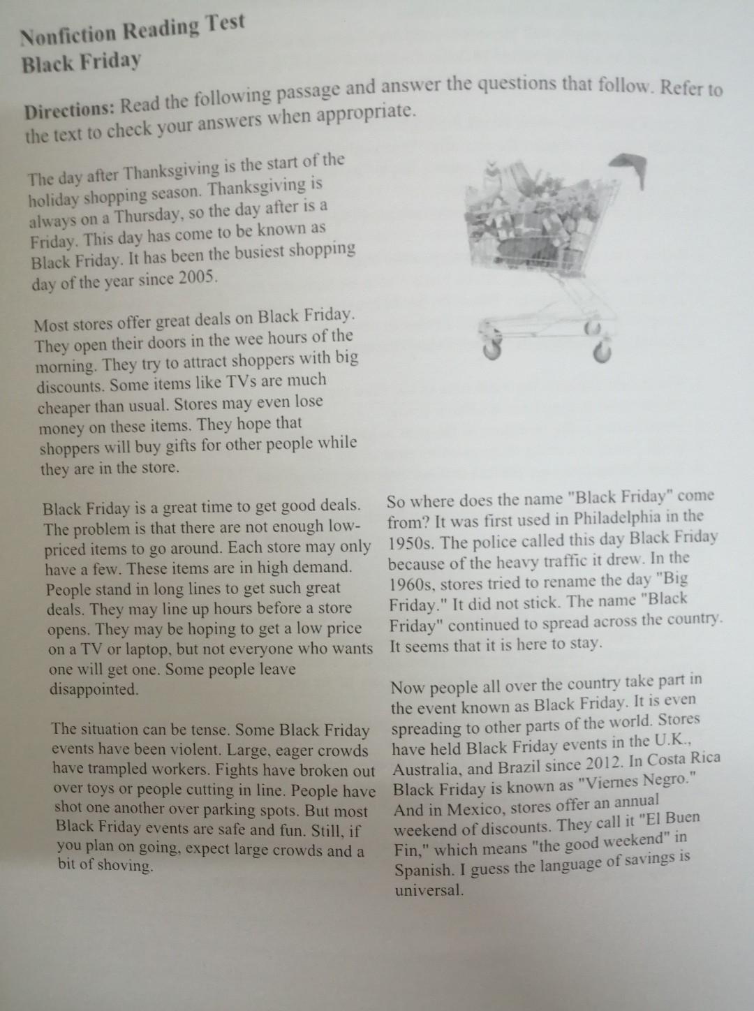 Solved Nonfiction Reading Test Black Friday Directions: Read | Chegg.com