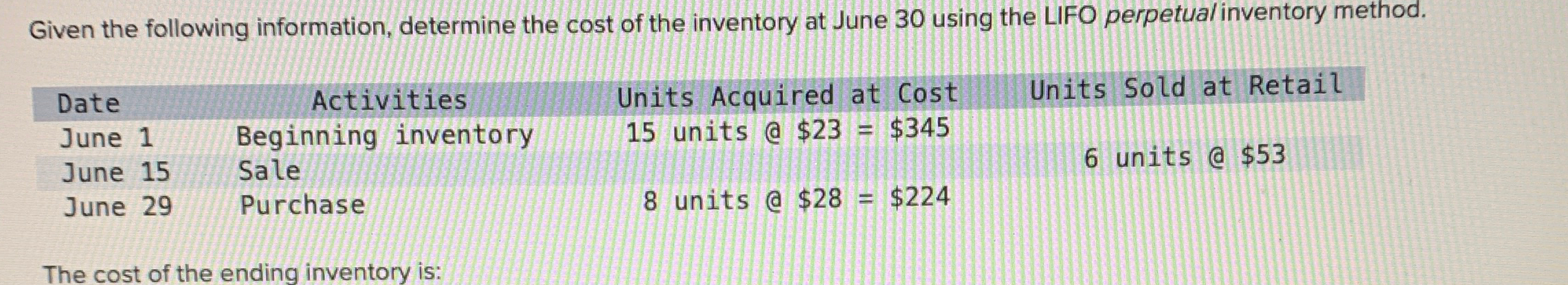 Solved Given the following information, determine the cost | Chegg.com