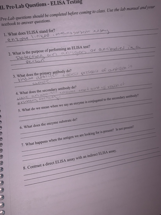 Solved 11. Pre-Lab Questions - ELISA Testing Pre-Lab | Chegg.com
