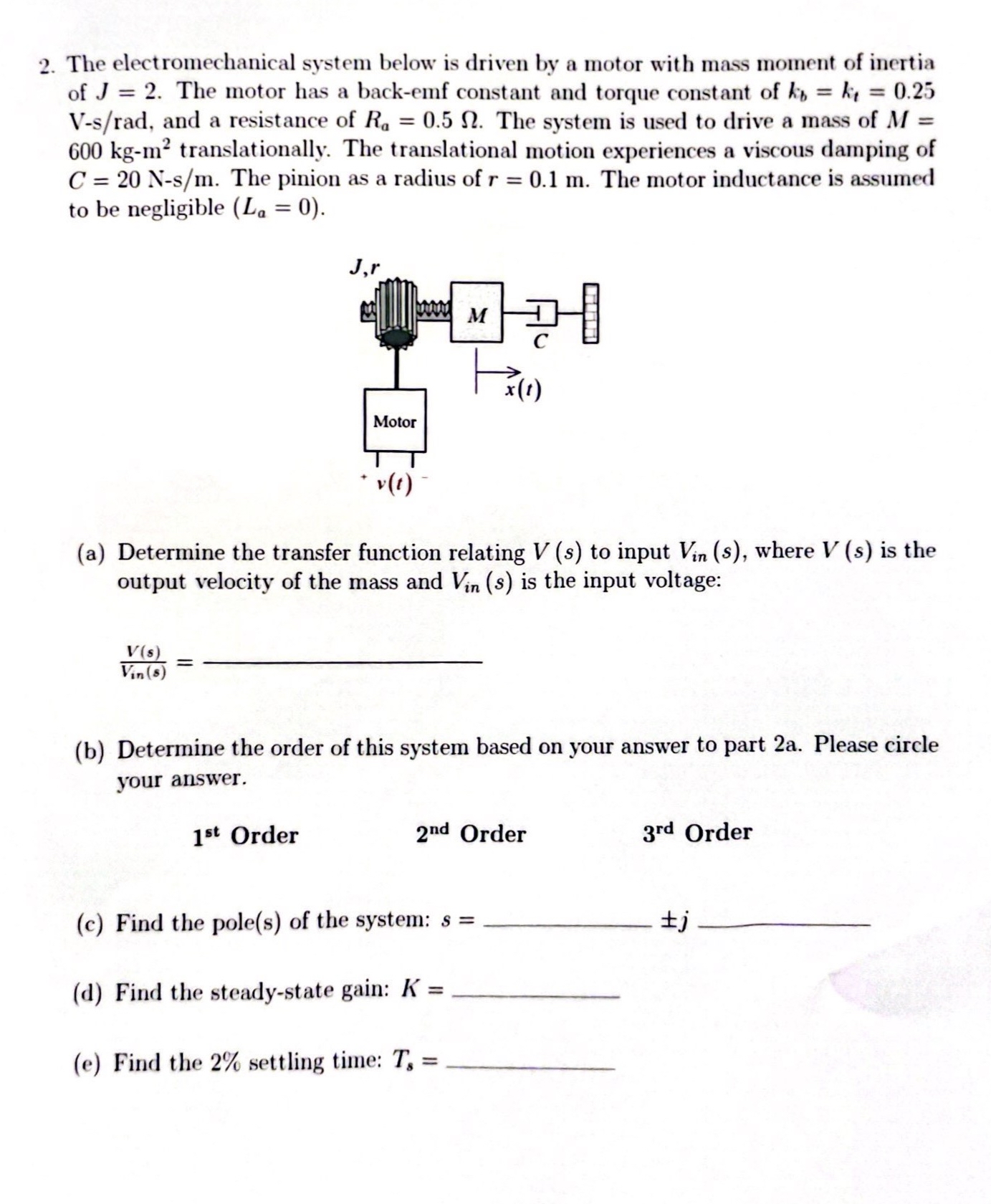 Solved The electromechanical system below is driven by a | Chegg.com