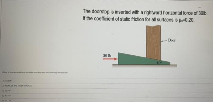 Solved The doorstop is inserted with a rightward horizontal | Chegg.com