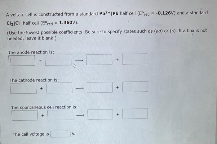 Solved A voltaic cell is constructed from a standard H+∣H2 | Chegg.com
