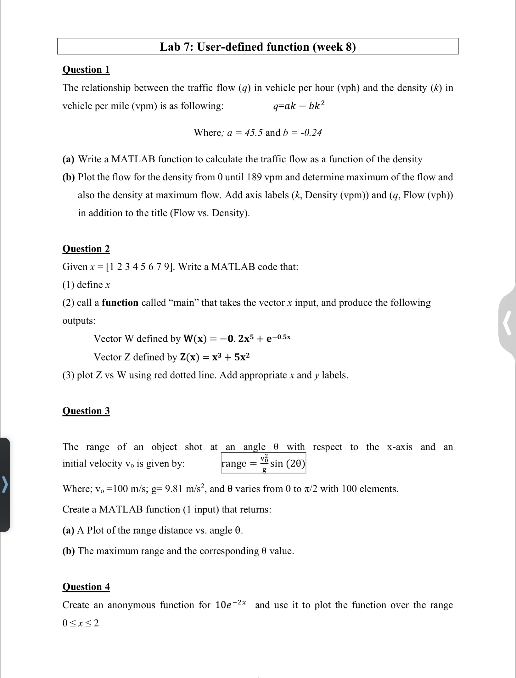 Solved Lab 7: User-defined function (week 8)Question 1The | Chegg.com