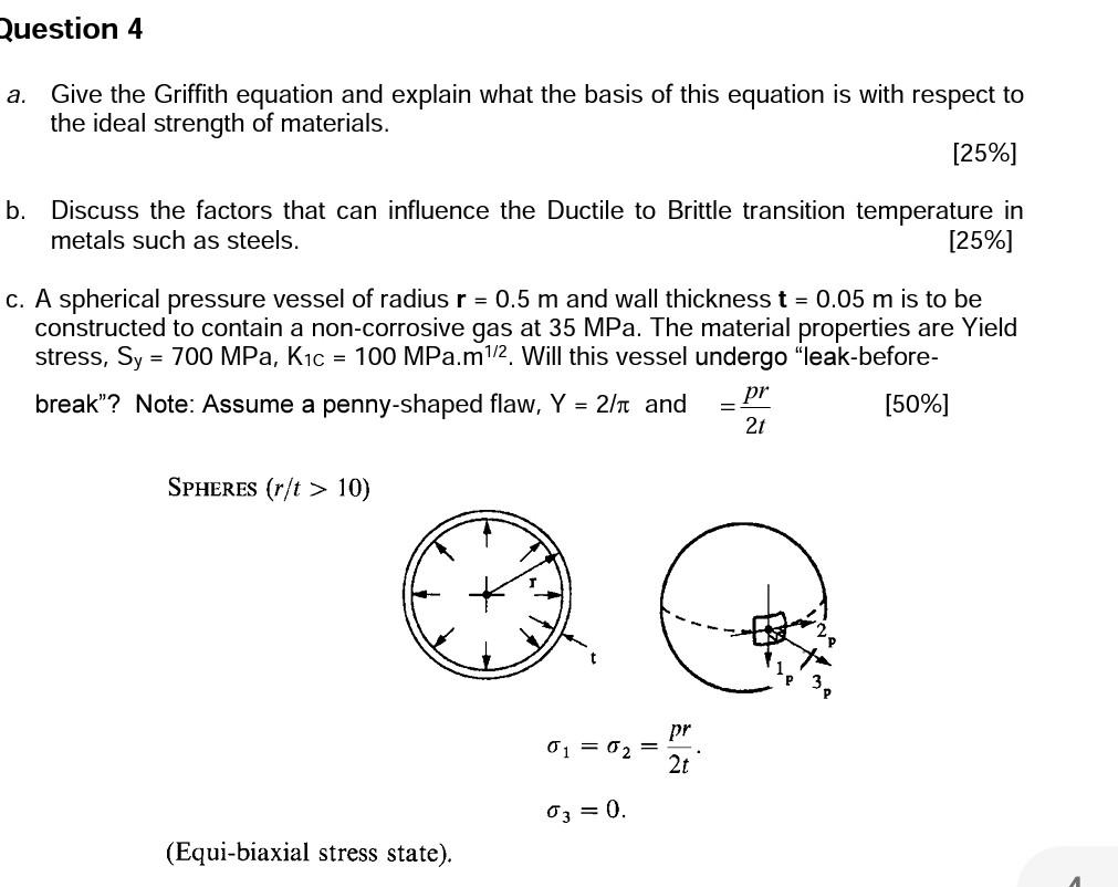 Solved Question 4 a. Give the Griffith equation and explain | Chegg.com