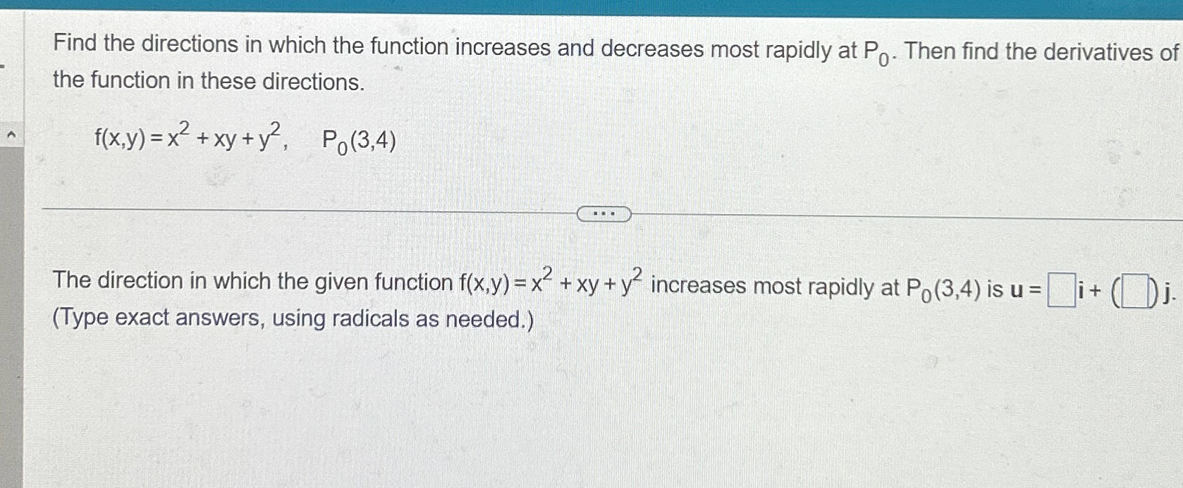 Solved Find the directions in which the function increases | Chegg.com