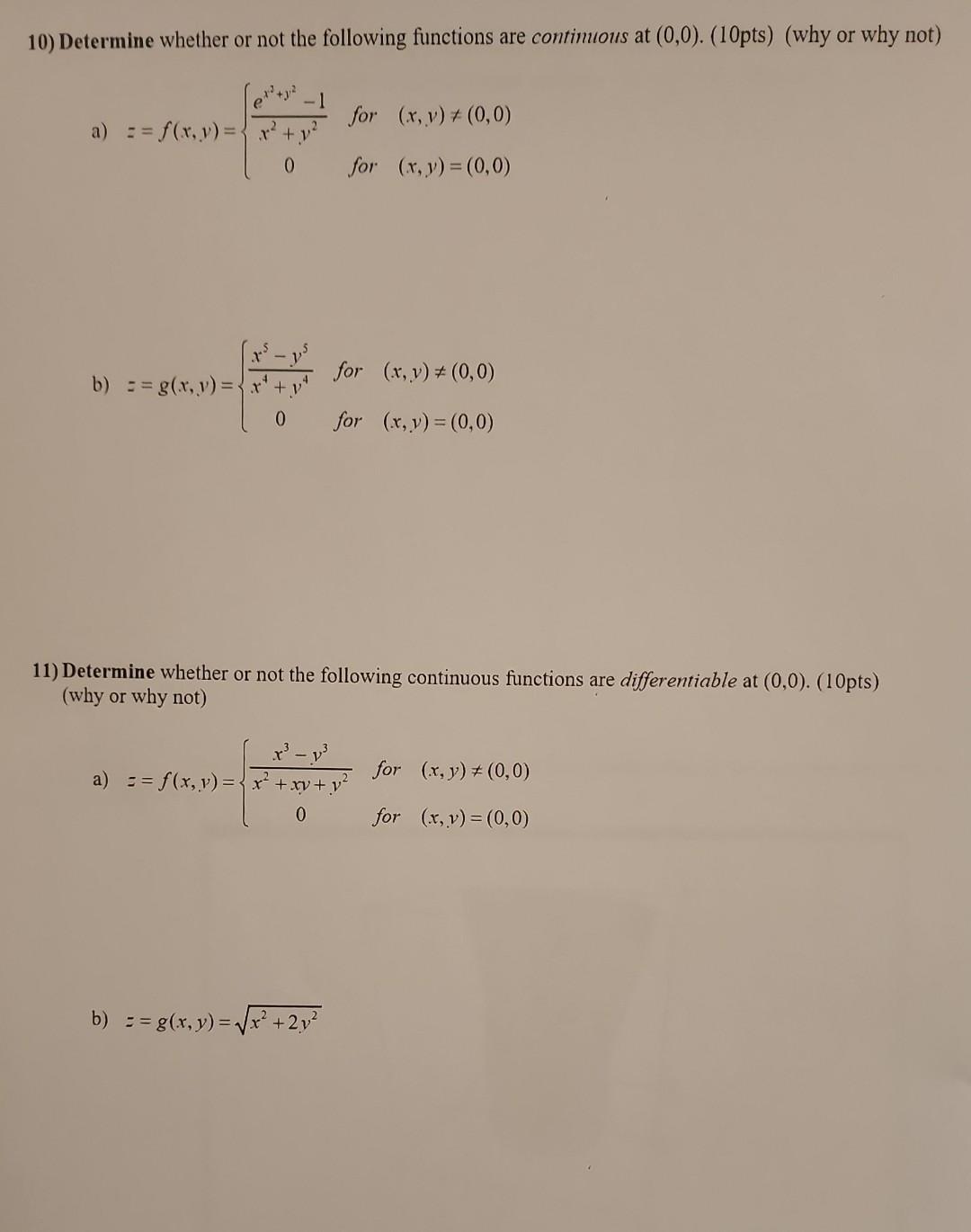 Solved 10) Determine whether or not the following functions | Chegg.com