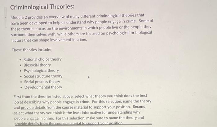 Criminological Theories: Module 2 provides an | Chegg.com