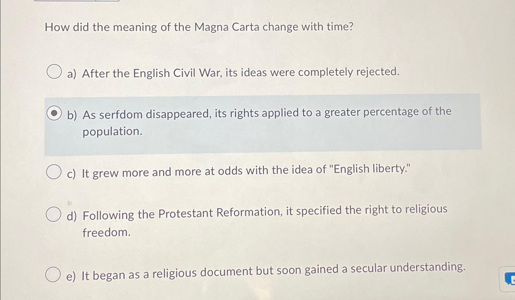 Solved How did the meaning of the Magna Carta change with | Chegg.com