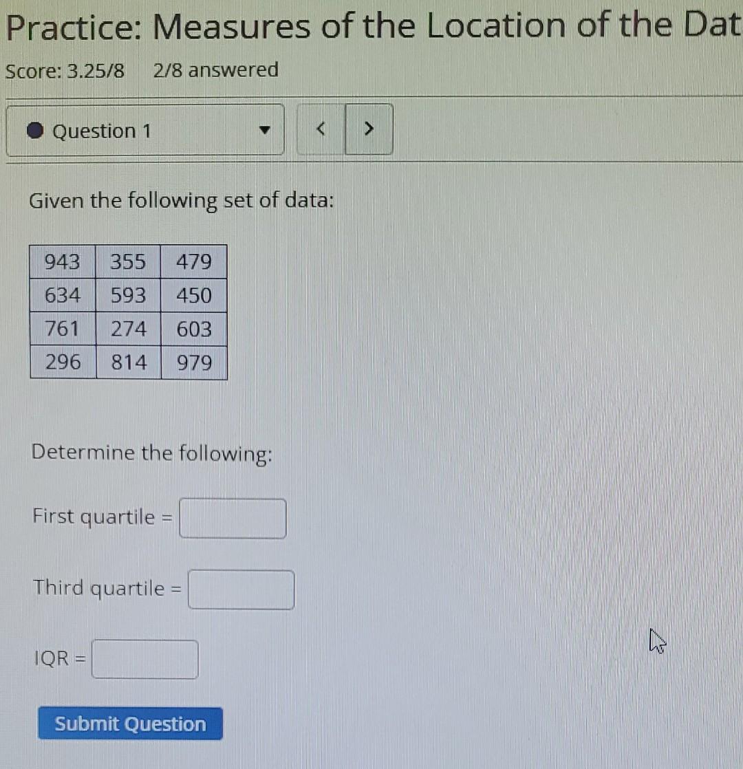 Solved Practice: Measures of the Location of the Dat Score: | Chegg.com