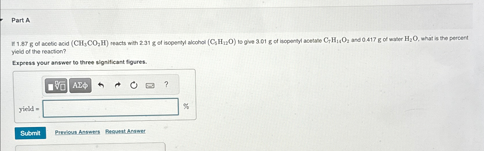 Solved Part AIf 1.87g ﻿of acetic acid (CH3CO2H) ﻿reacts with | Chegg.com