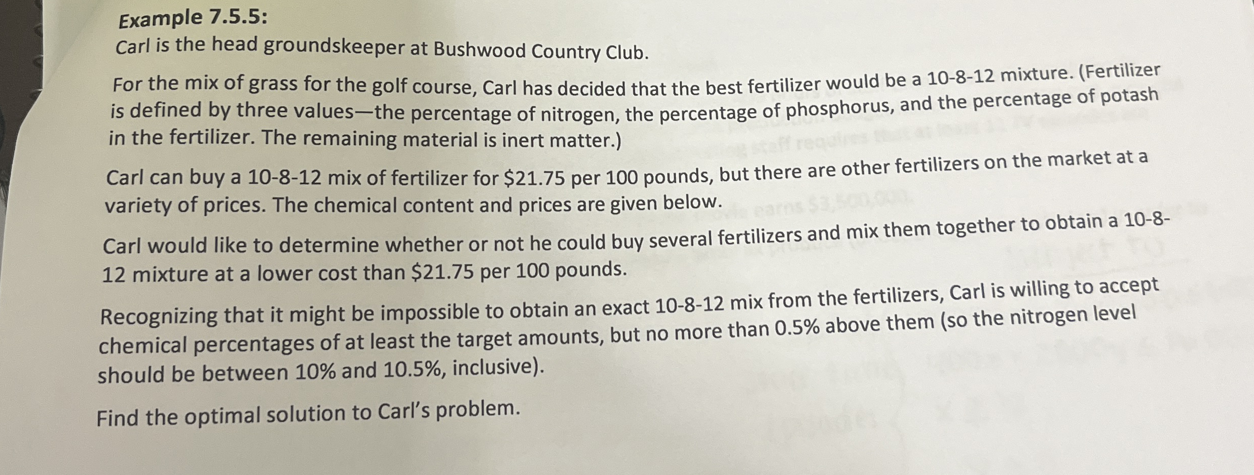 Solved Example 7.5.5:Carl is the head groundskeeper at | Chegg.com