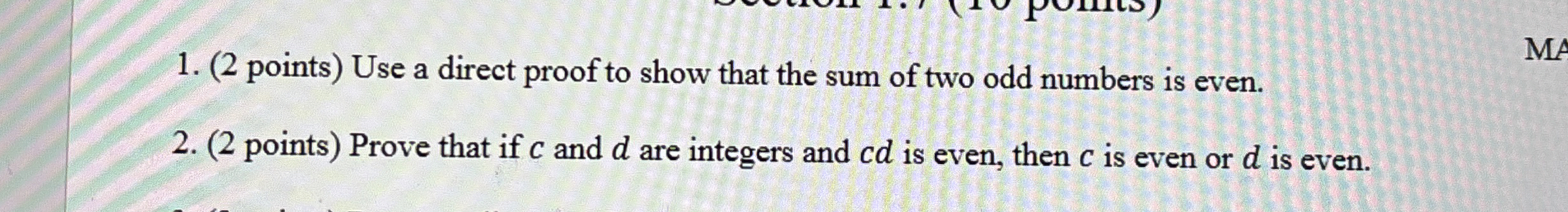 Solved (2 ﻿points) ﻿Prove that if c ﻿and d ﻿are integers and | Chegg.com