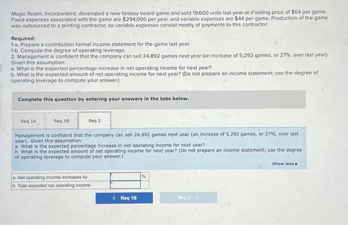 Solved Magic Realm, Incorporated, developed a new fantasy | Chegg.com