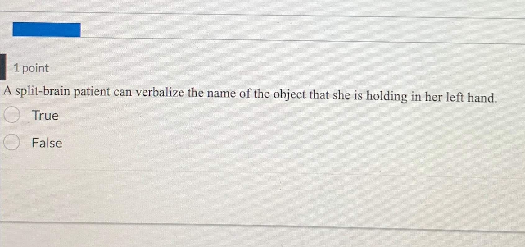 Solved 1 ﻿pointA split-brain patient can verbalize the name | Chegg.com