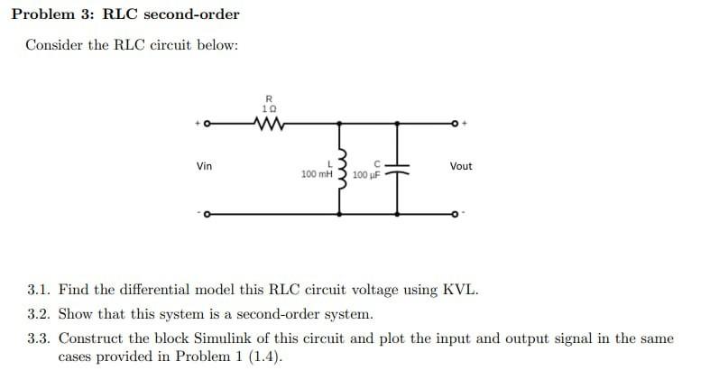 Solved Problem 3: RLC second-order Consider the RLC circuit | Chegg.com