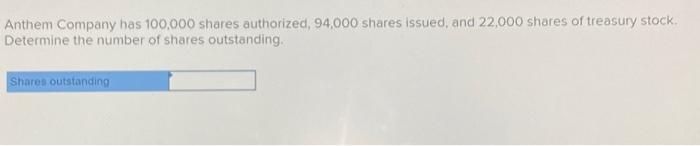 Solved Anthem Company has 100,000 shares authorized, 94,000 | Chegg.com