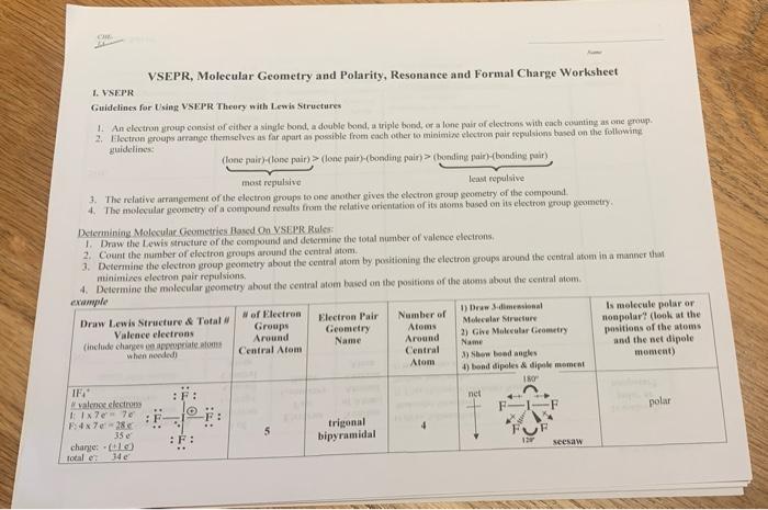 Solved CHE VSEPR, Molecular Geometry and Polarity, Resonance | Chegg.com