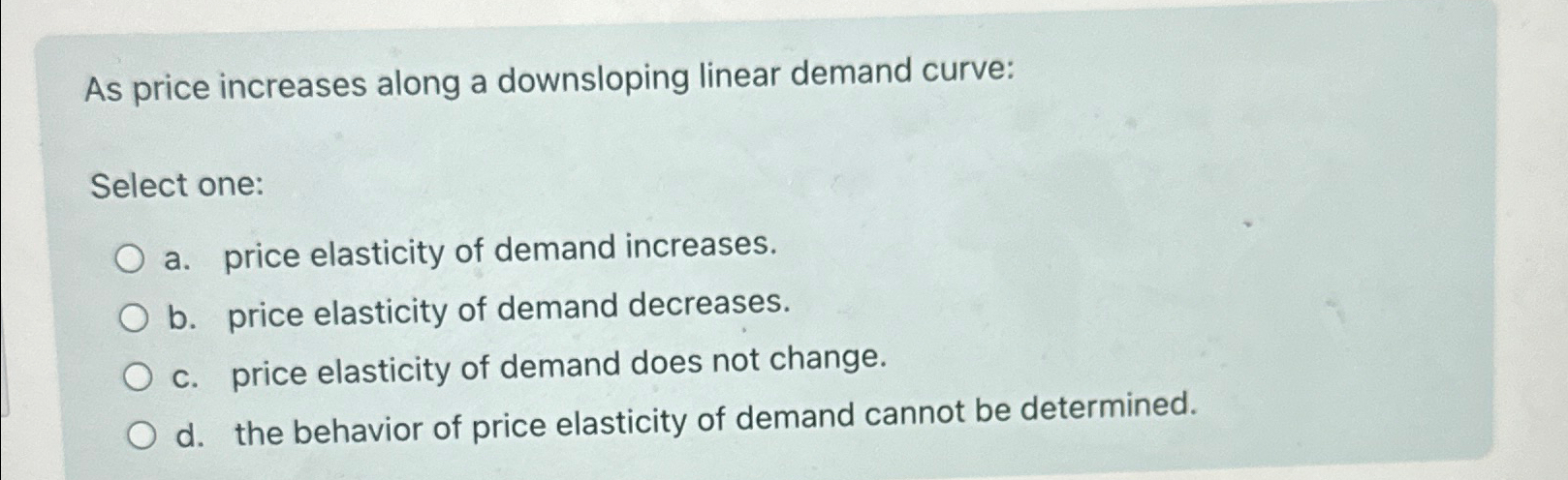 Solved As price increases along a downsloping linear demand | Chegg.com