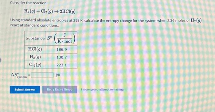 Solved Consider the reaction: H2(g)+Cl2(g)→2HCl(g) Using | Chegg.com
