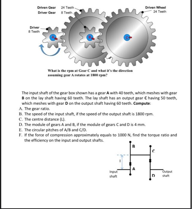 Solved Driven Gear 24 Teeth Driven Wheel Driver Gear 8 Teeth | Chegg.com