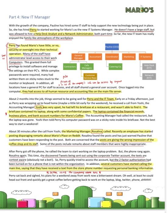 Solved Read "Mario's Place Coffee - Part 4 and attachment | Chegg.com