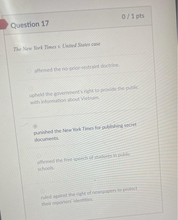 The New York Times v. United States case affirmed the | Chegg.com