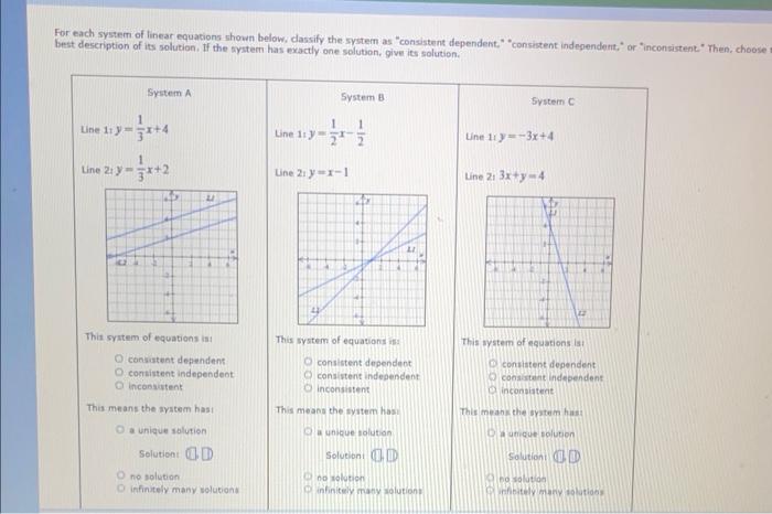 Solved For each system of linear equations shown below, | Chegg.com