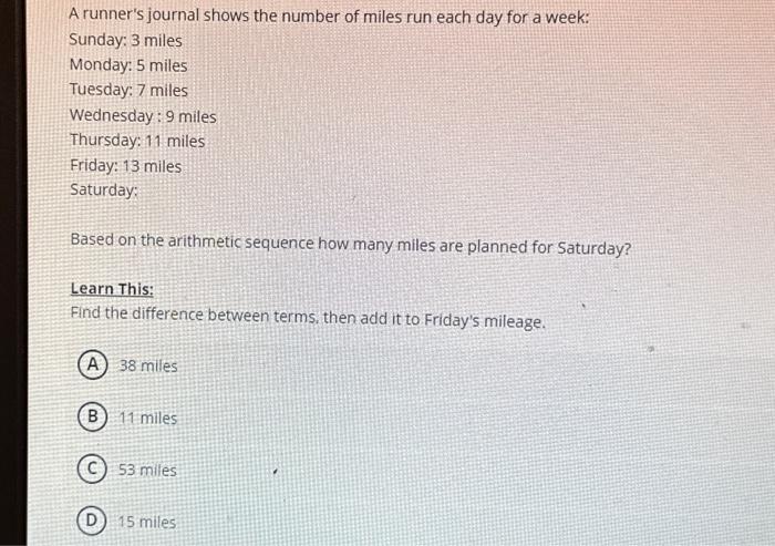 Solved A runner's journal shows the number of miles run each | Chegg.com