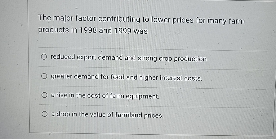 Solved The major factor contributing to lower prices for | Chegg.com