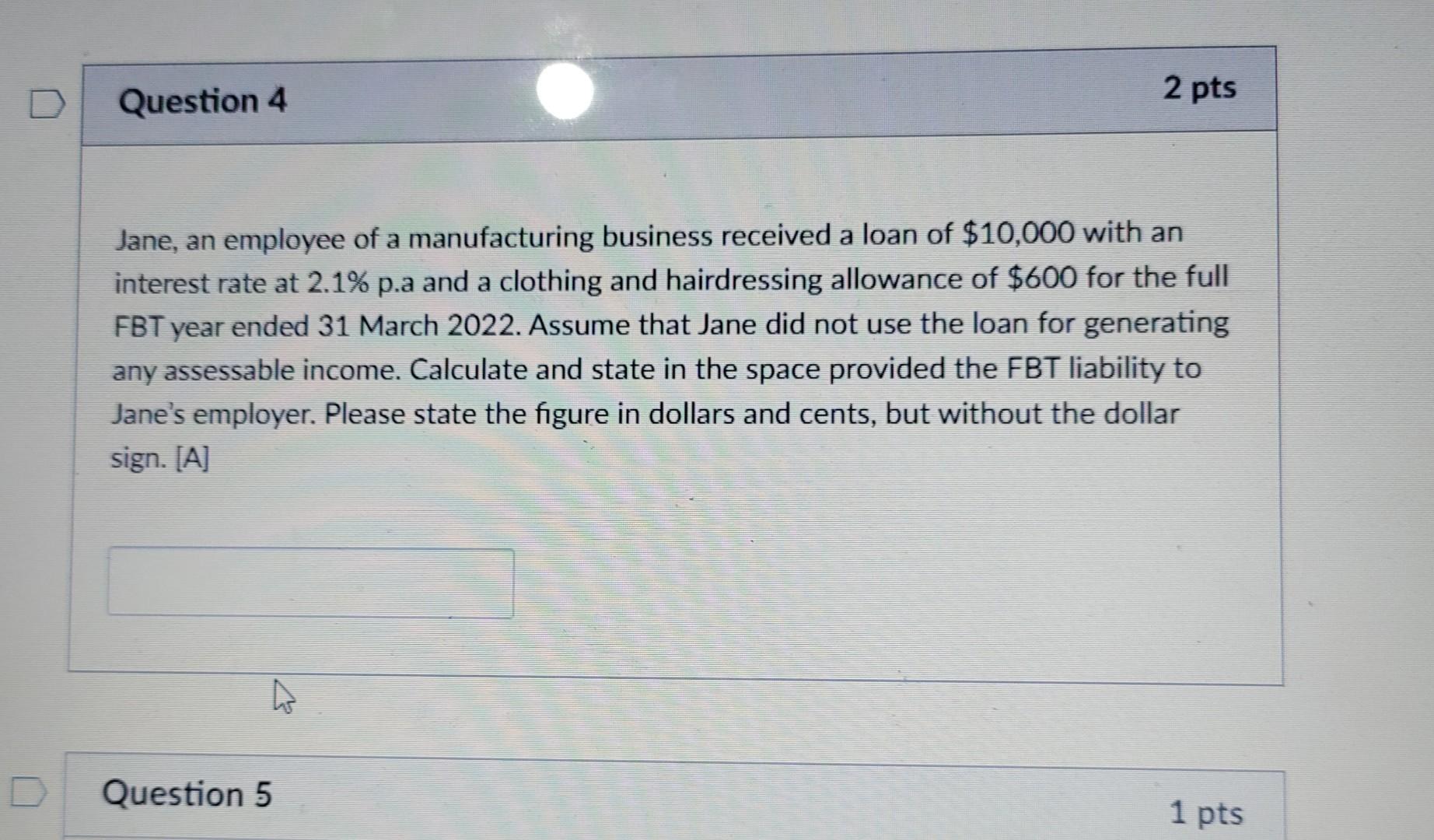 Solved Jane, an employee of a manufacturing business | Chegg.com
