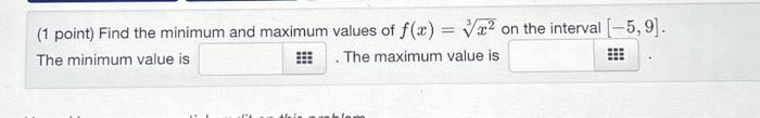 Solved (1 point) Find the minimum and maximum values of | Chegg.com