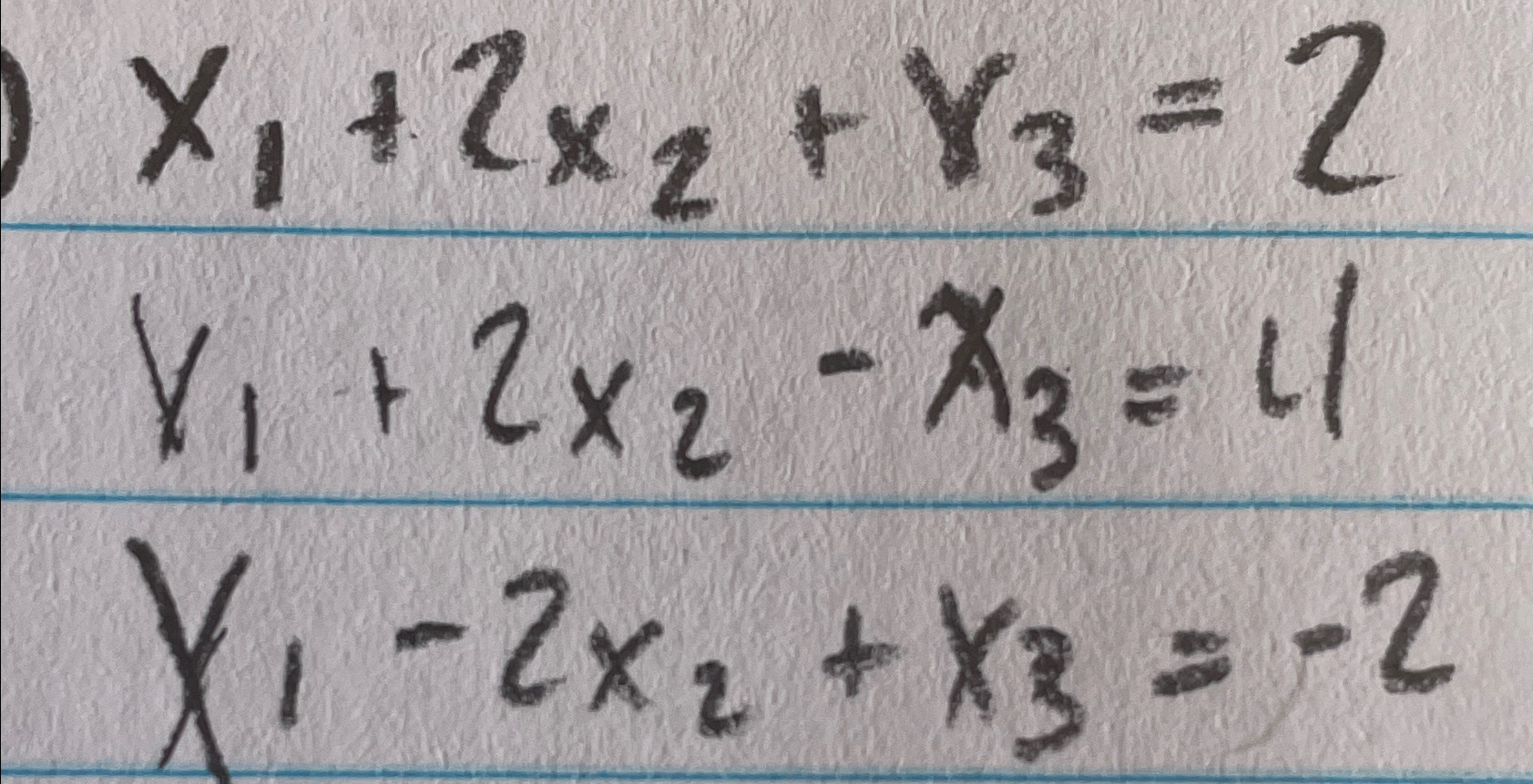 Solved x1+2x2+x3=2x1+2x2-x3=4x1-2x2+x3=-2Solve using an | Chegg.com