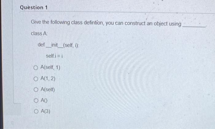 Solved Question 1 Give The Following Class Defintion You