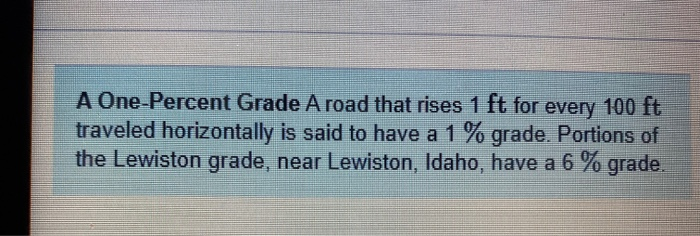 Solved A One-Percent Grade A road that rises 1 ft for every | Chegg.com