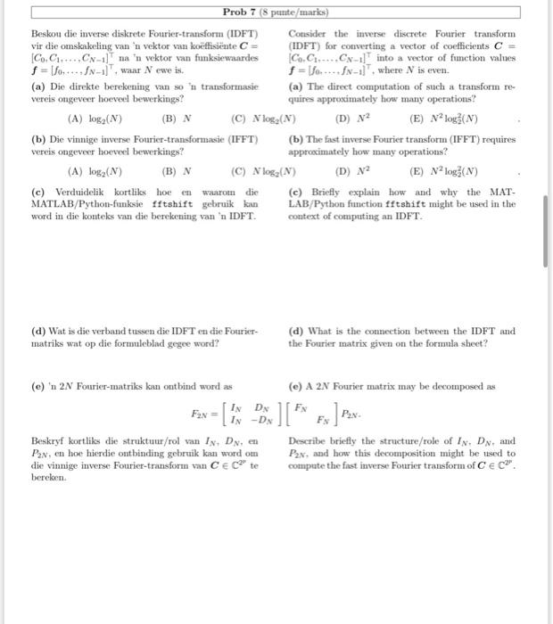 Solved Beskou die inverse diskrete Fourier-transform (IDFT) | Chegg.com