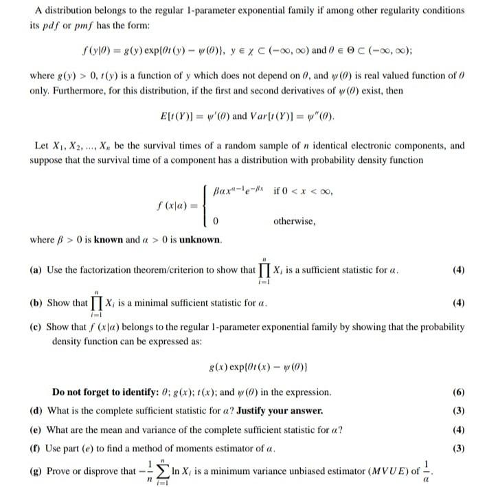 Solved A distribution belongs to the regular 1-parameter | Chegg.com