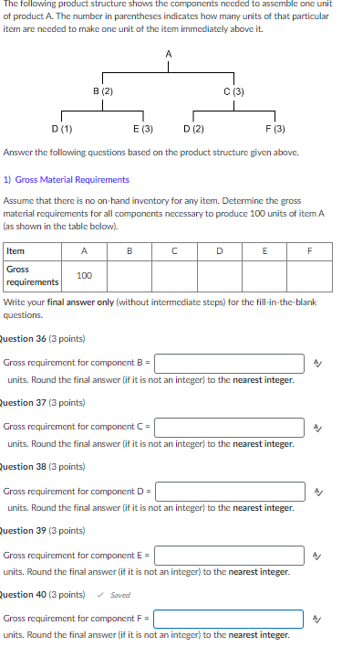 Solved [Chapter 14] ﻿Gross Material Requirements Plan of | Chegg.com