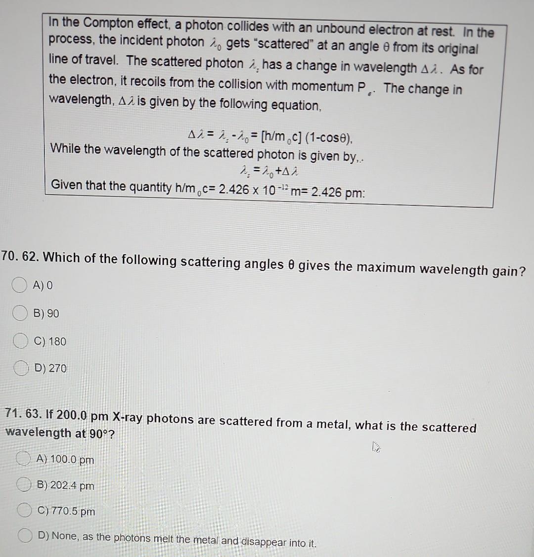 Solved In the Compton effect, a photon collides with an | Chegg.com
