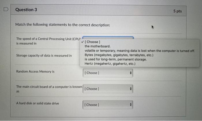 Solved Match the following statements to the correct | Chegg.com