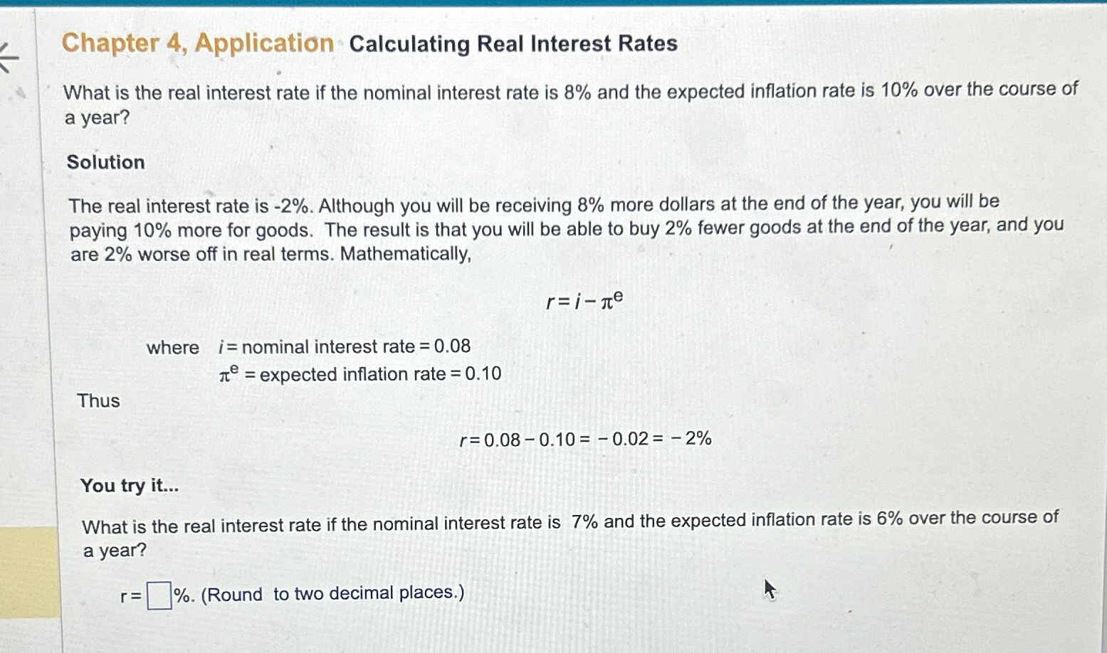 Chapter 4, ﻿Application Calculating Real Interest | Chegg.com
