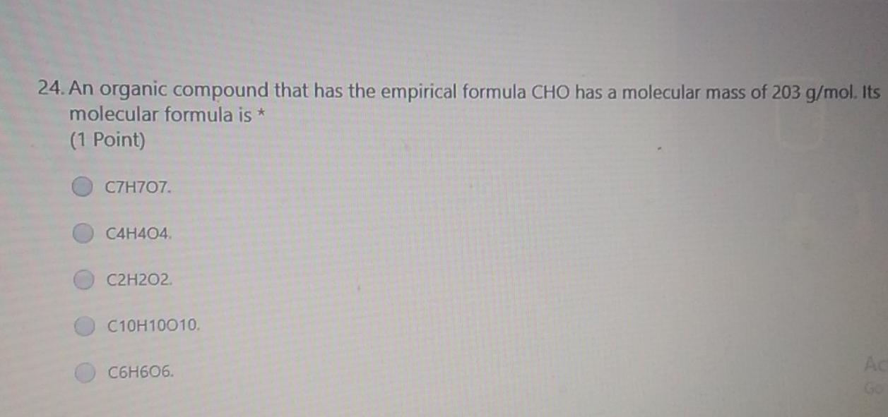 Solved 24. An organic compound that has the empirical | Chegg.com