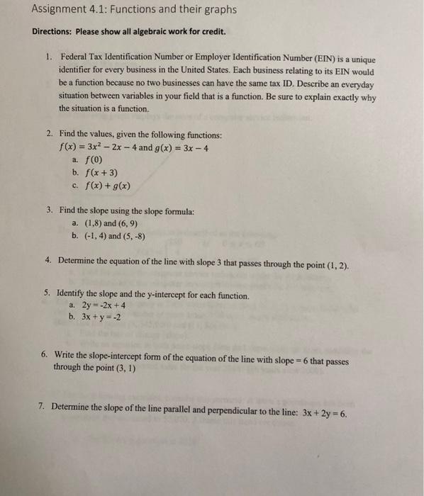 Solved Assignment 4.1: Functions and their graphs | Chegg.com
