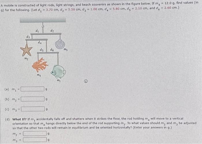 Solved A mobile is constructed of light rods, light strings, | Chegg.com