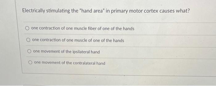 Solved Electrically stimulating the "hand area" in primary | Chegg.com