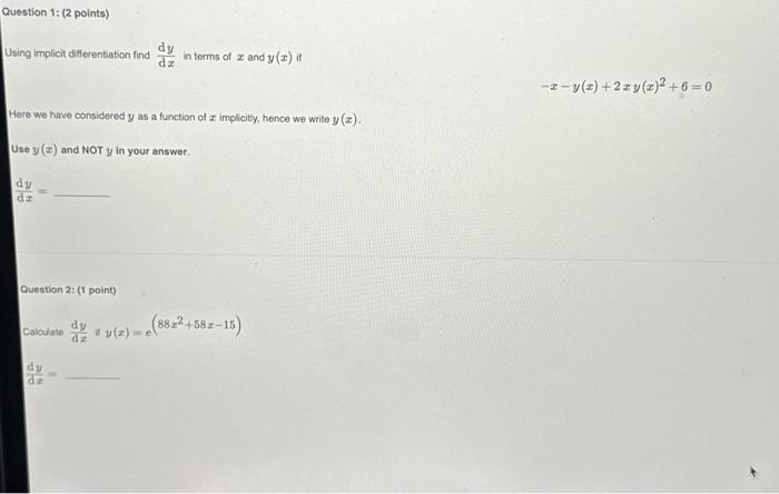Solved Using implicit difterentiation find dxdy in terms of | Chegg.com