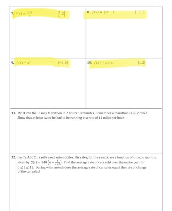 Solved Name 5.1 The Mean Value Theorem Homework Date Period | Chegg.com