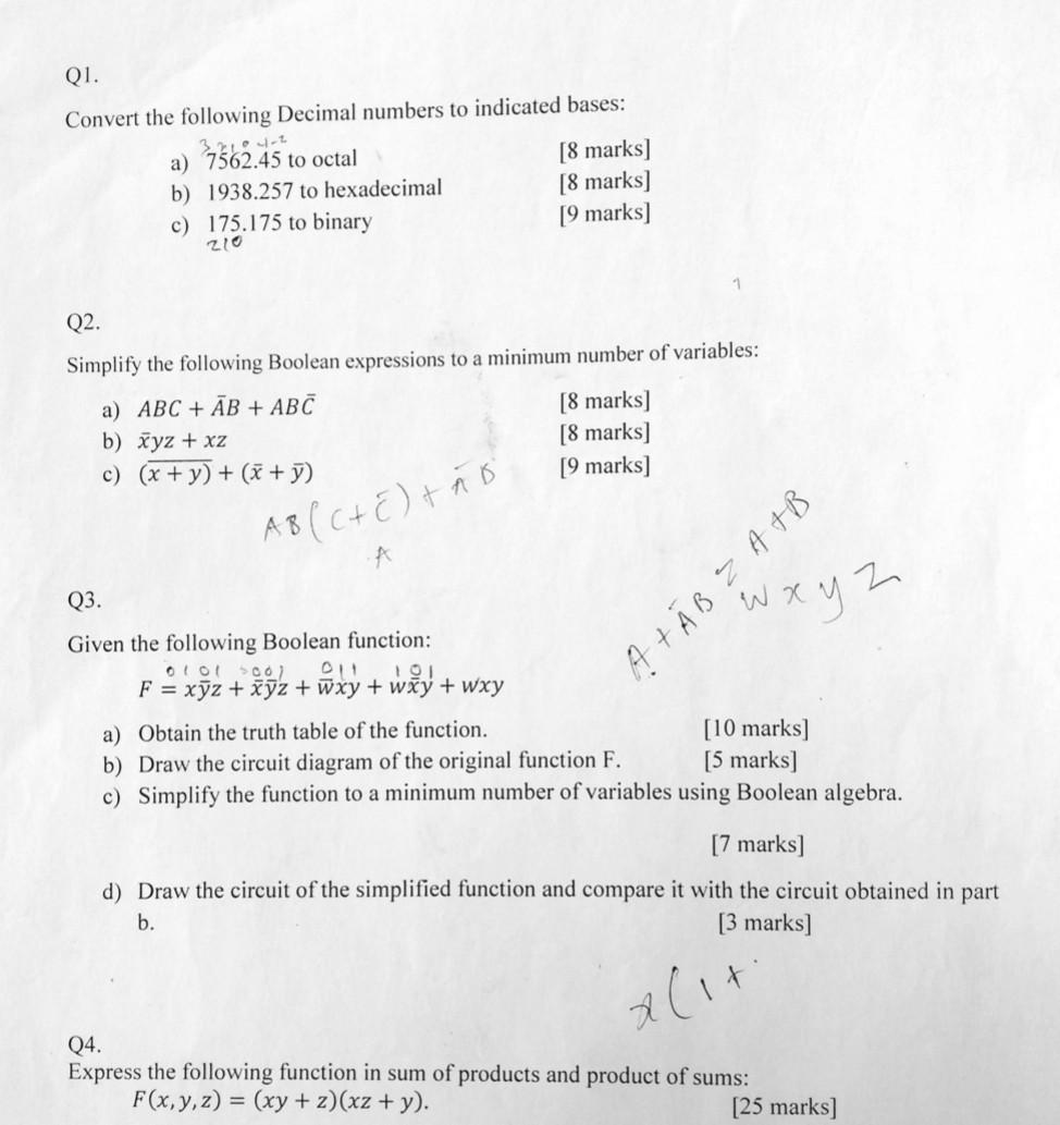 Solved Q1 Convert The Following Decimal Numbers To 