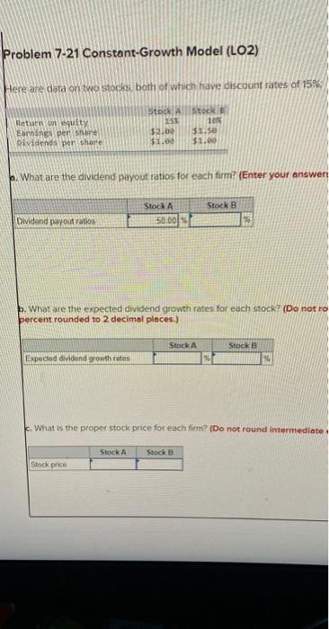 Solved Problem 7-21 Constant-Growth Model (LO2) Here are | Chegg.com