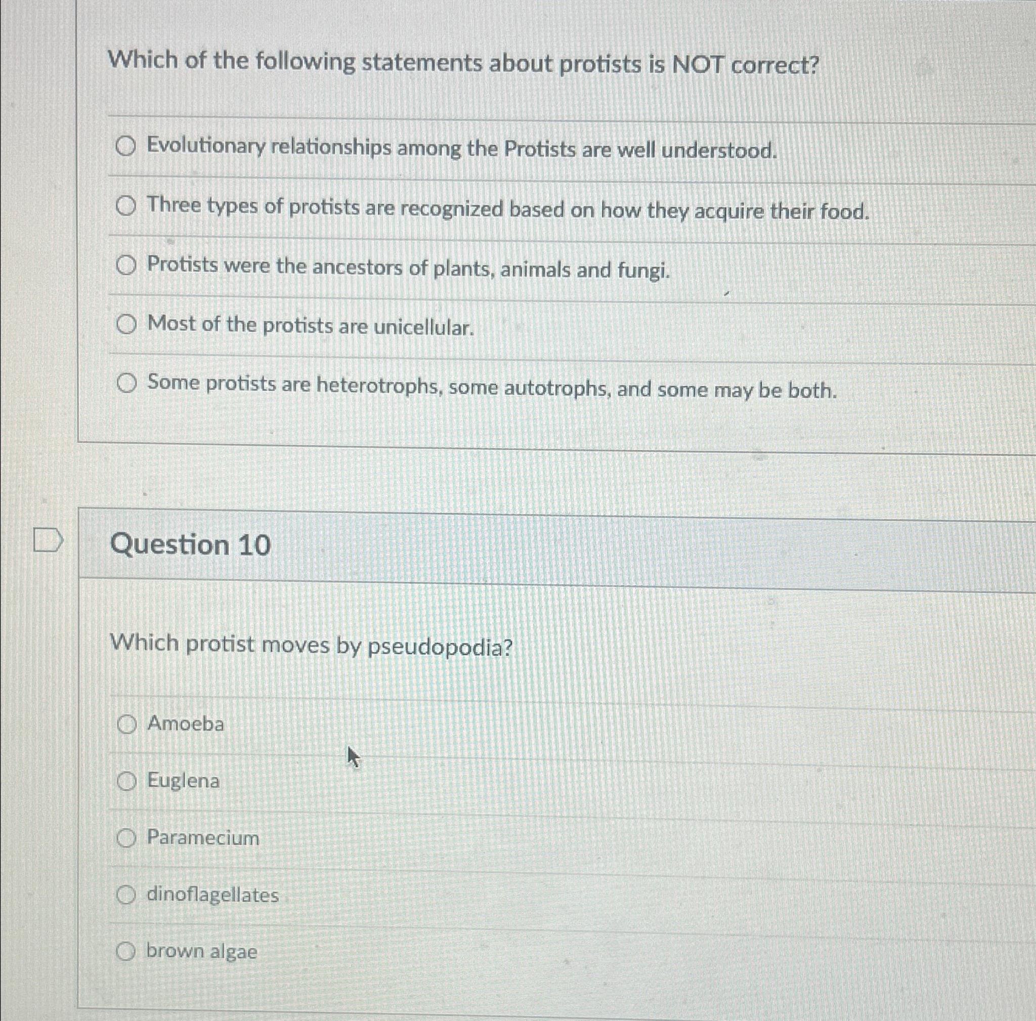 Solved Which of the following statements about protists is | Chegg.com